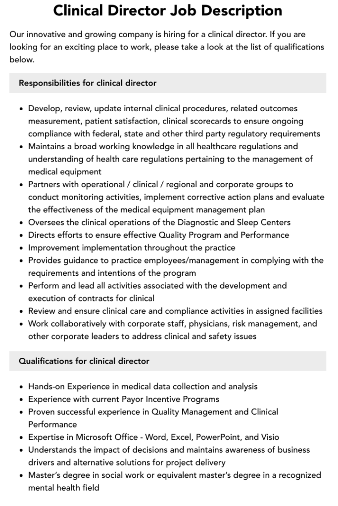 The Comprehensive Clinical Director Job Description Guide ...