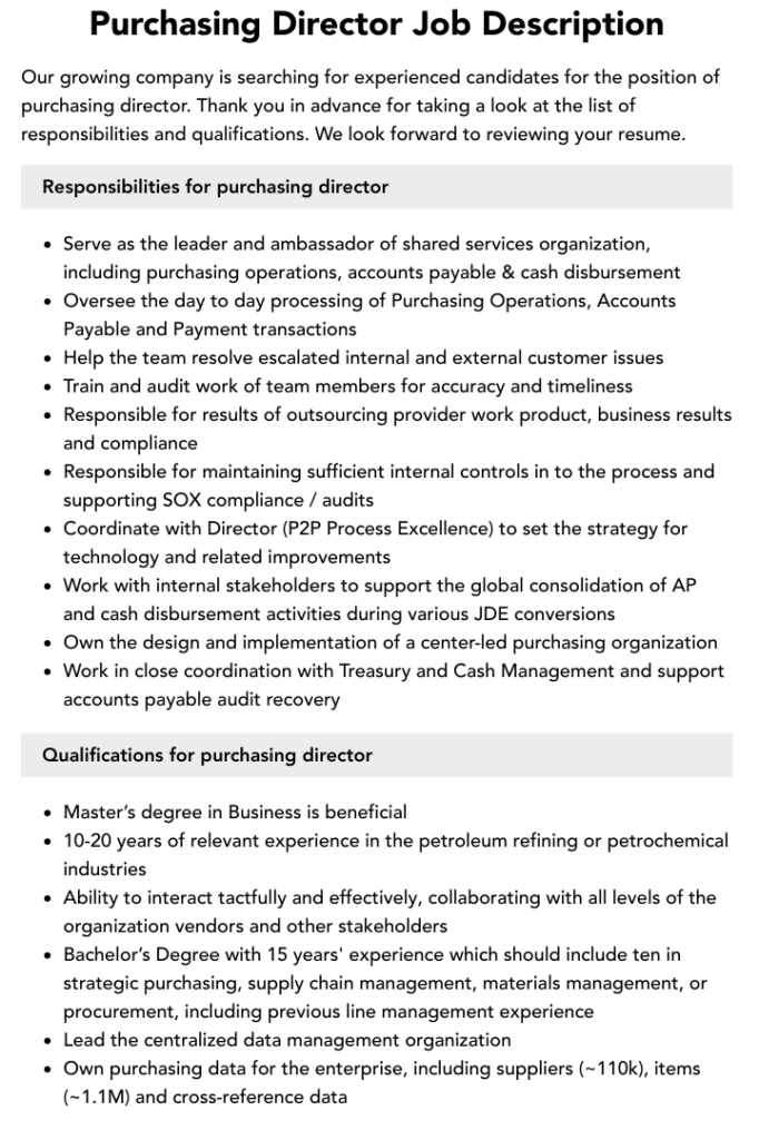 The Ultimate Guide to Purchasing Director Job Description